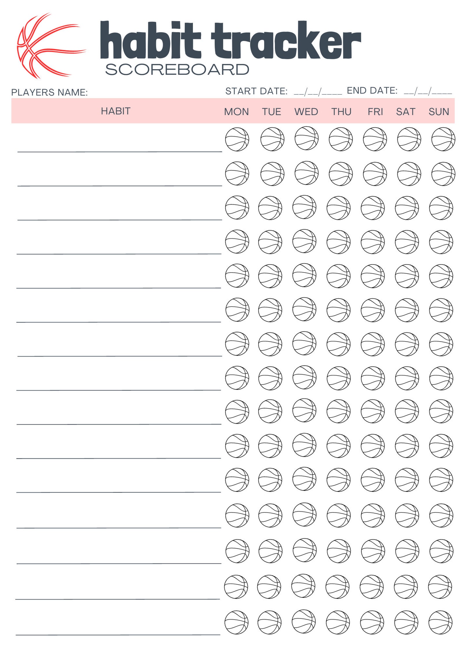 Basketball Goal Setting & Habit Tracker Pack - Digital Download - Red ...