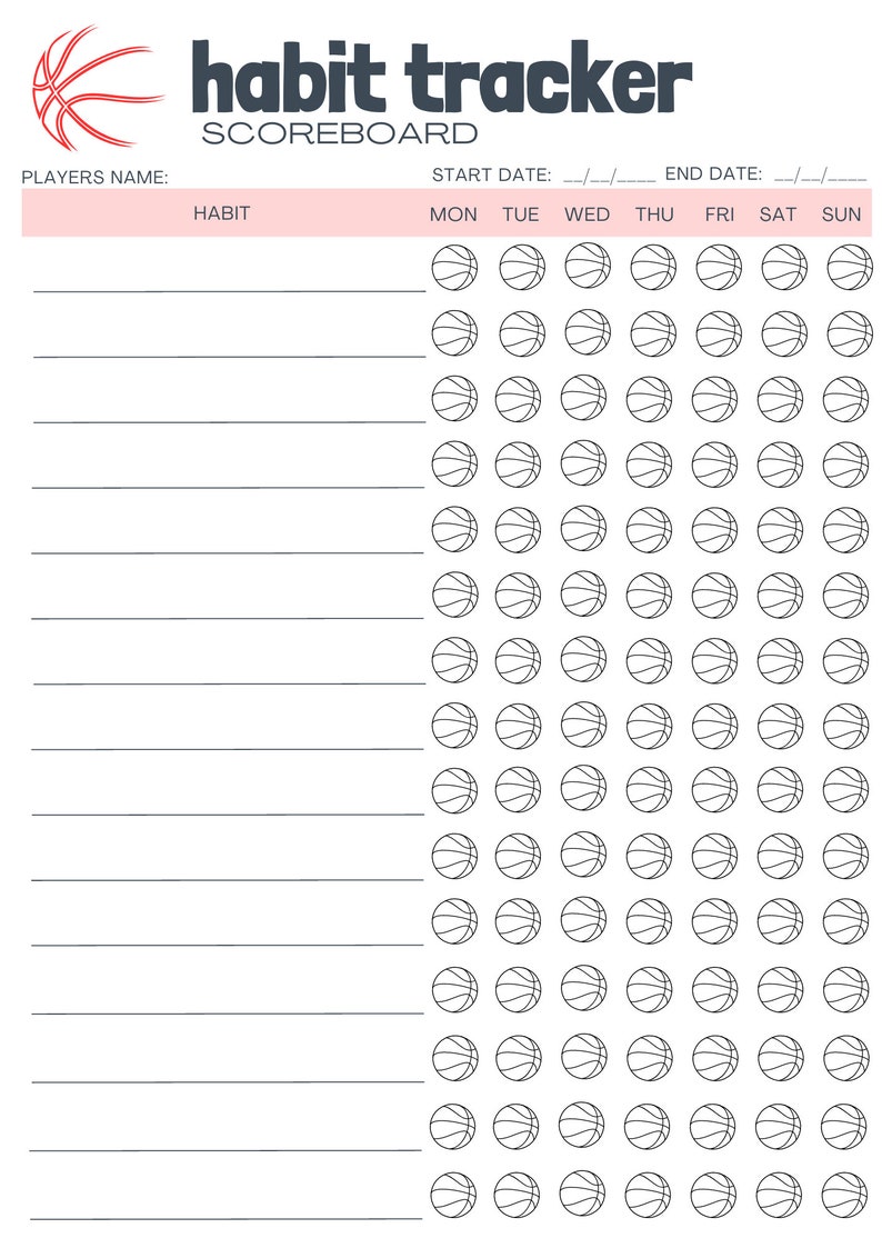 Basketball Goal Setting & Habit Tracker Pack - Digital Download - Red ...