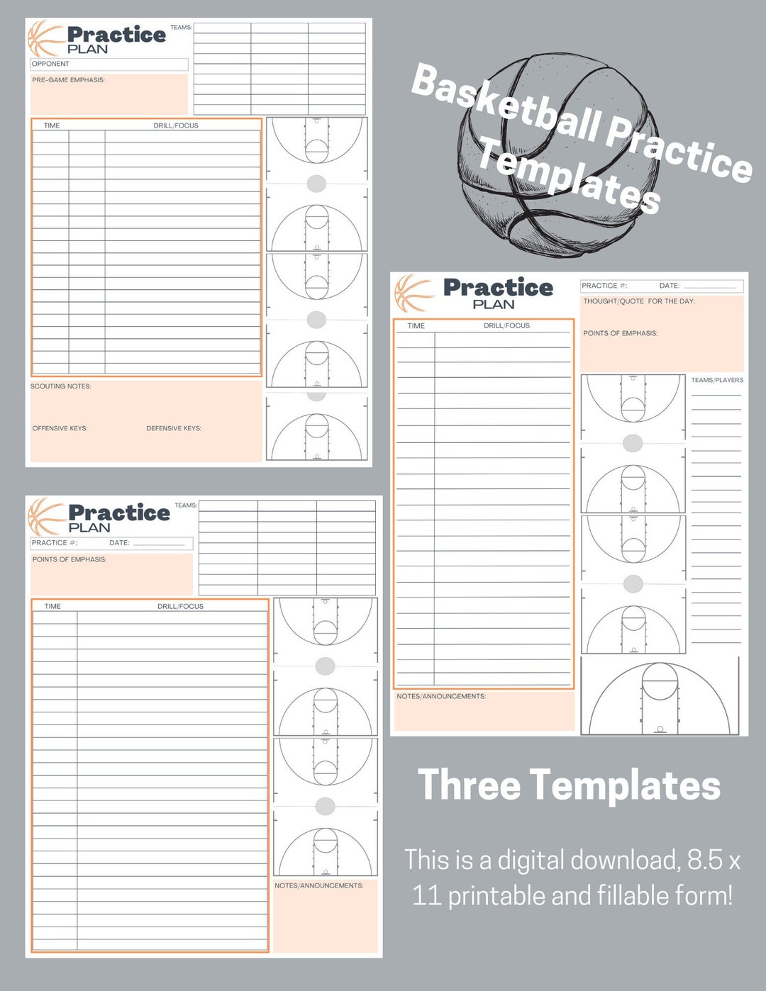 Basketball Practice Plan Templates (3) - Digital Download - Orange - Etsy