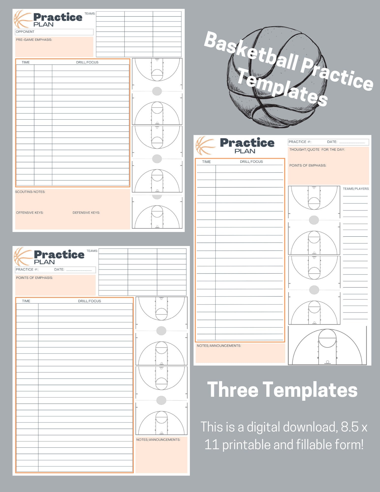 Basketball Practice Plan Templates (3) - Digital Download - Orange - Etsy Basketball Practice Plan Templates (3) - Digital Download - Orange - Etsy