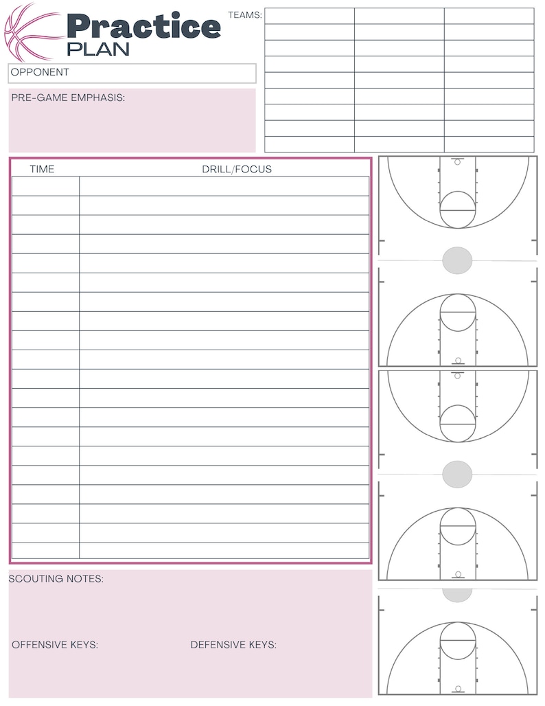 Coach's Basketball Starter Kit - Digital Download - Pink - Etsy