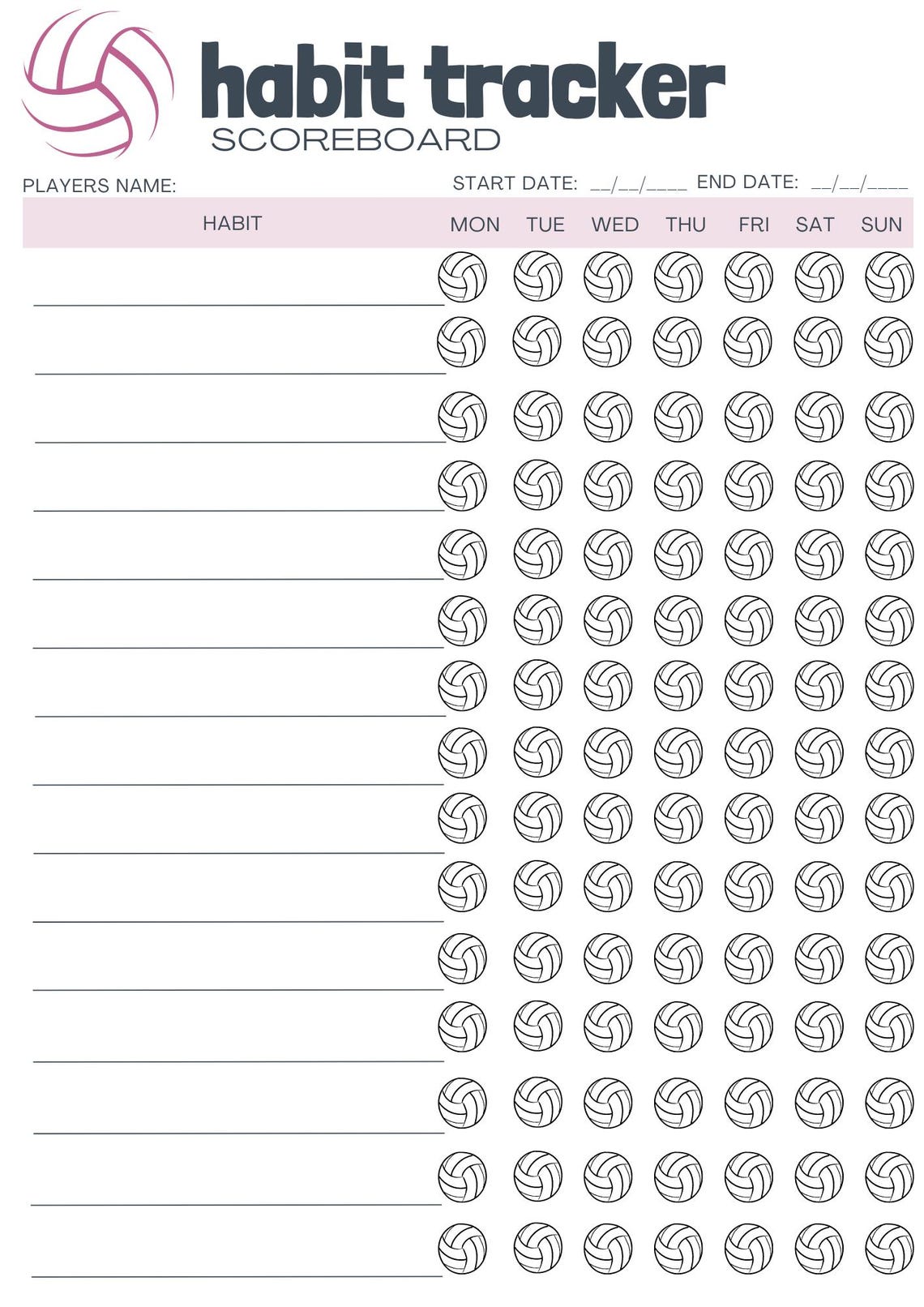 Volleyball Goal Setting & Habit Tracker Pack - Digital Download - Pink ...