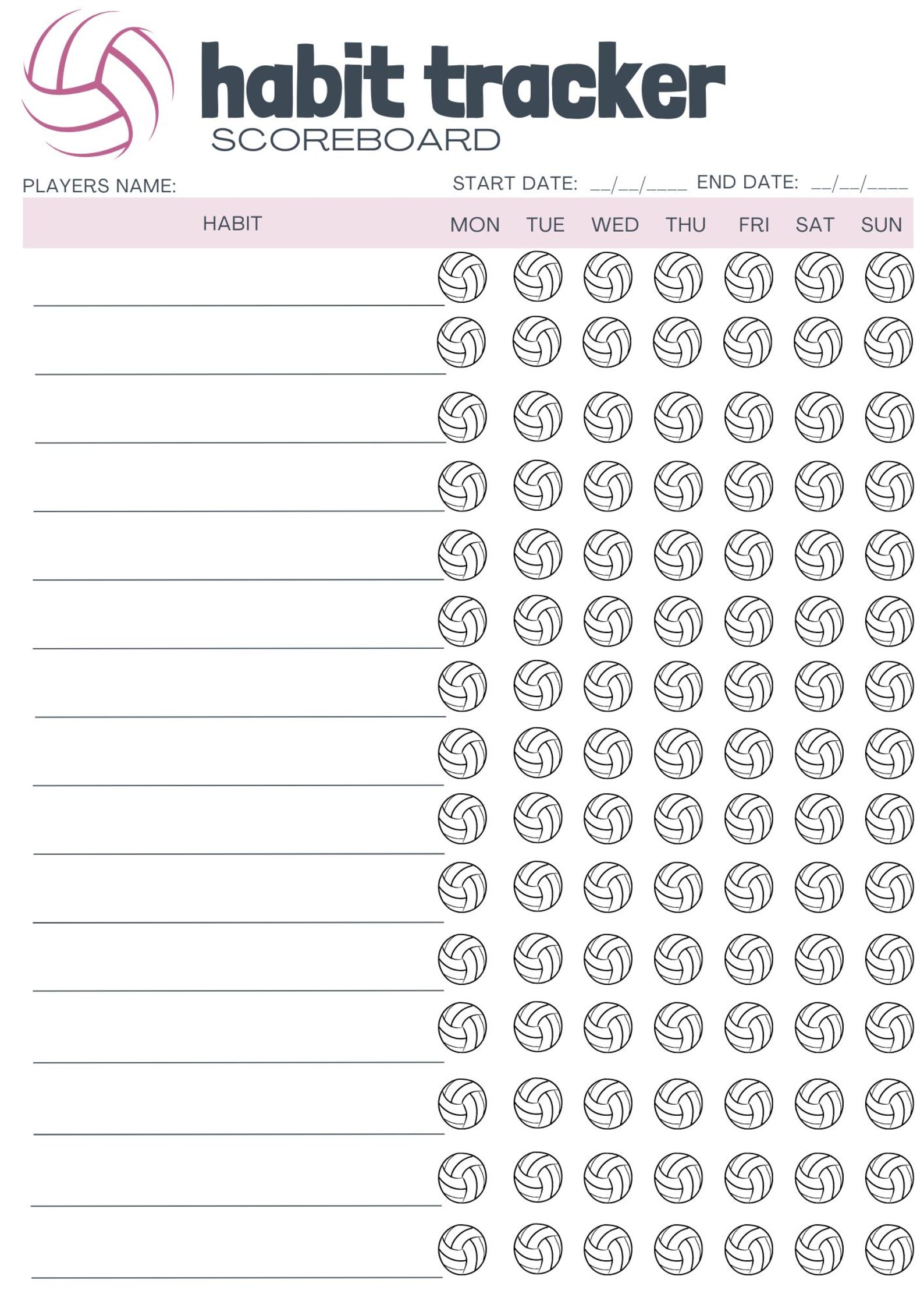 Volleyball Goal Setting & Habit Tracker Pack - Digital Download - Pink ...