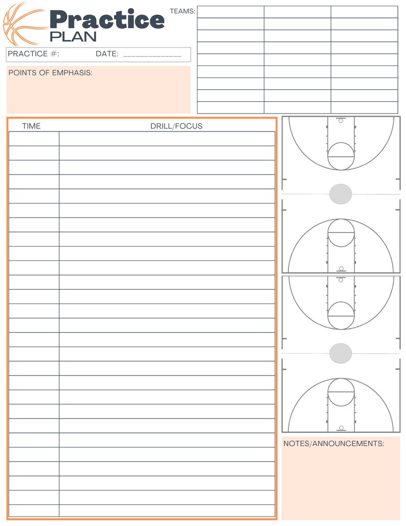 Basketball Practice Plan Templates (3) - Digital Download - Orange - Etsy