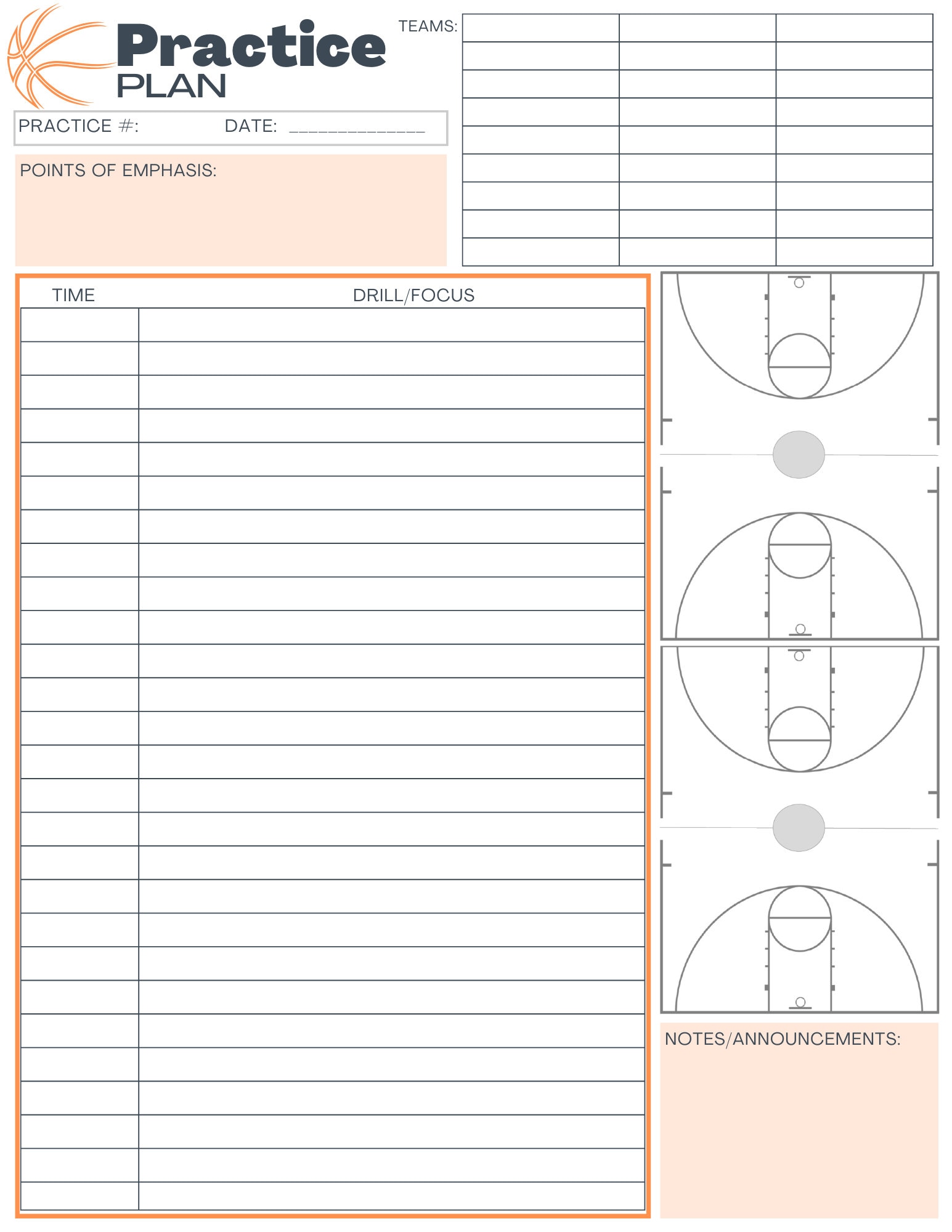 Basketball Practice Plan Templates (3) - Digital Download - Orange - Etsy