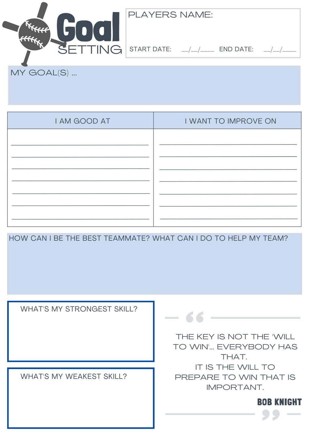 Softball/baseball Goal Setting & Habit Tracker Pack - Digital Download ...
