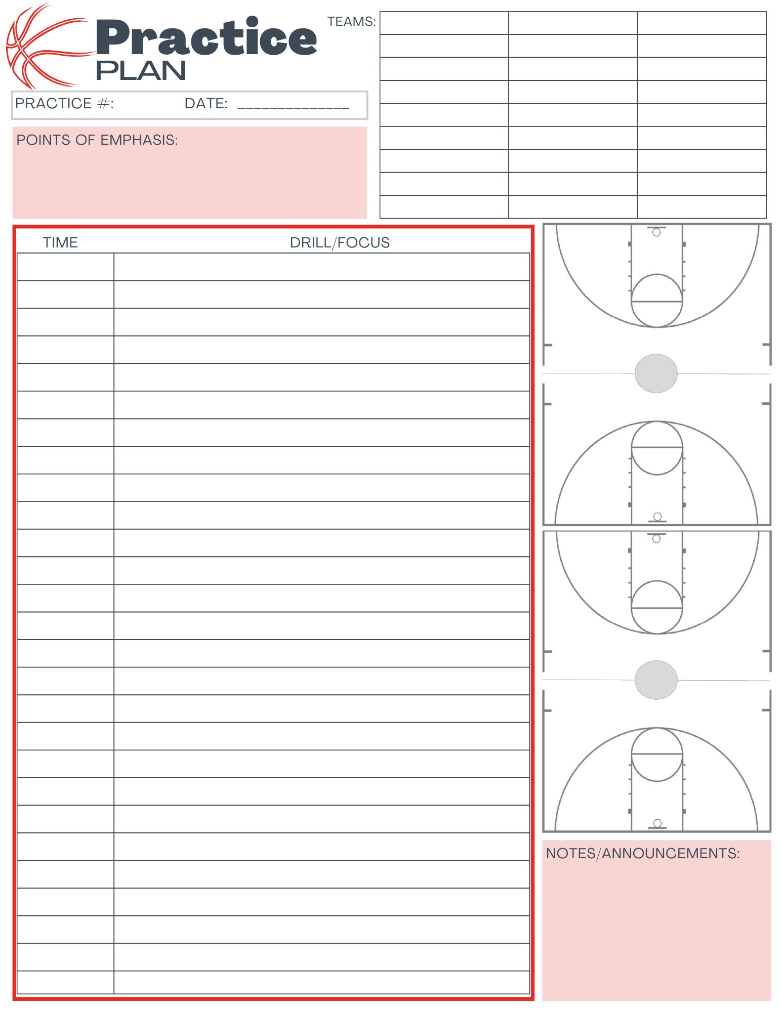 Basketball Practice Plan Templates 3 Digital Download Red - Etsy