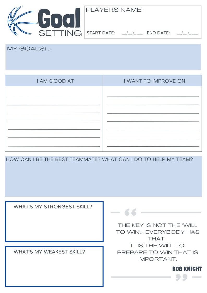 Basketball Goal Setting & Habit Tracker Pack - Digital Download - Blue ...