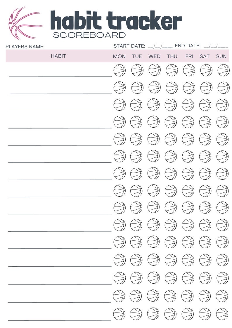 Basketball Goal Setting & Habit Tracker Pack - Digital Download - Pink ...