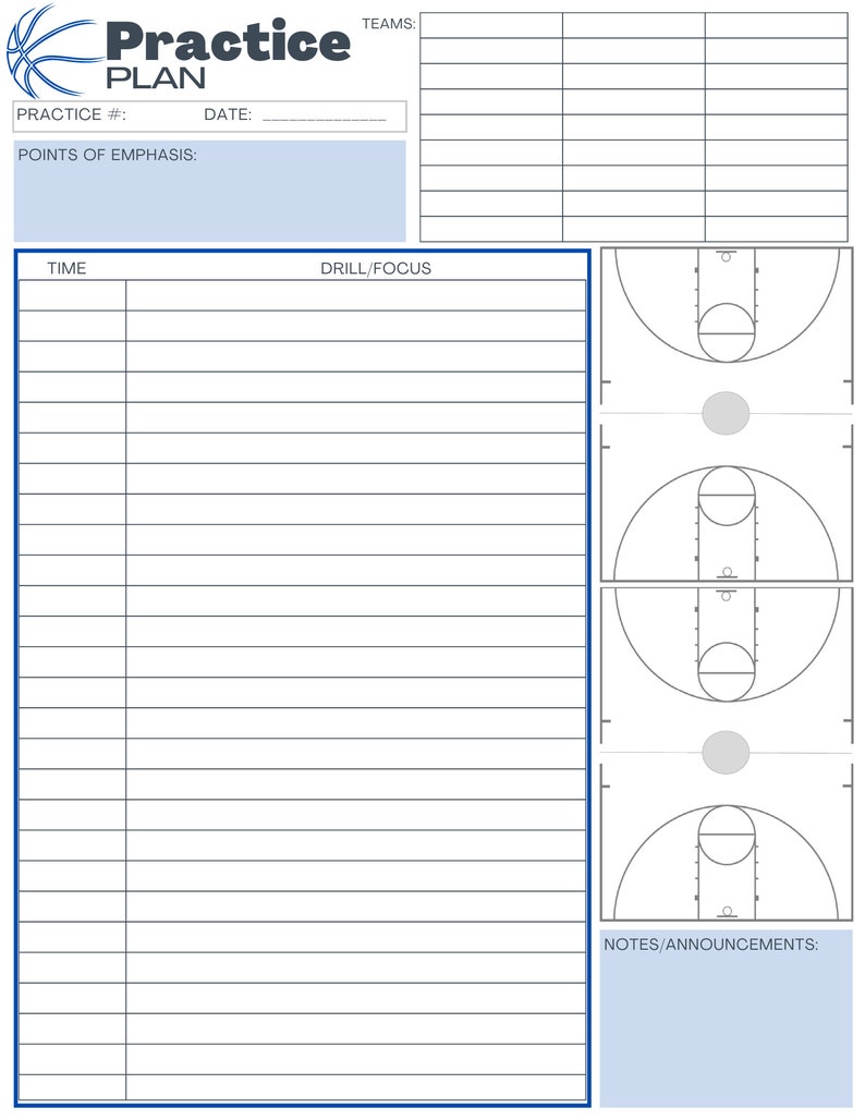 Basketball Practice Plan Templates (3) - Digital Download - Blue - Etsy
