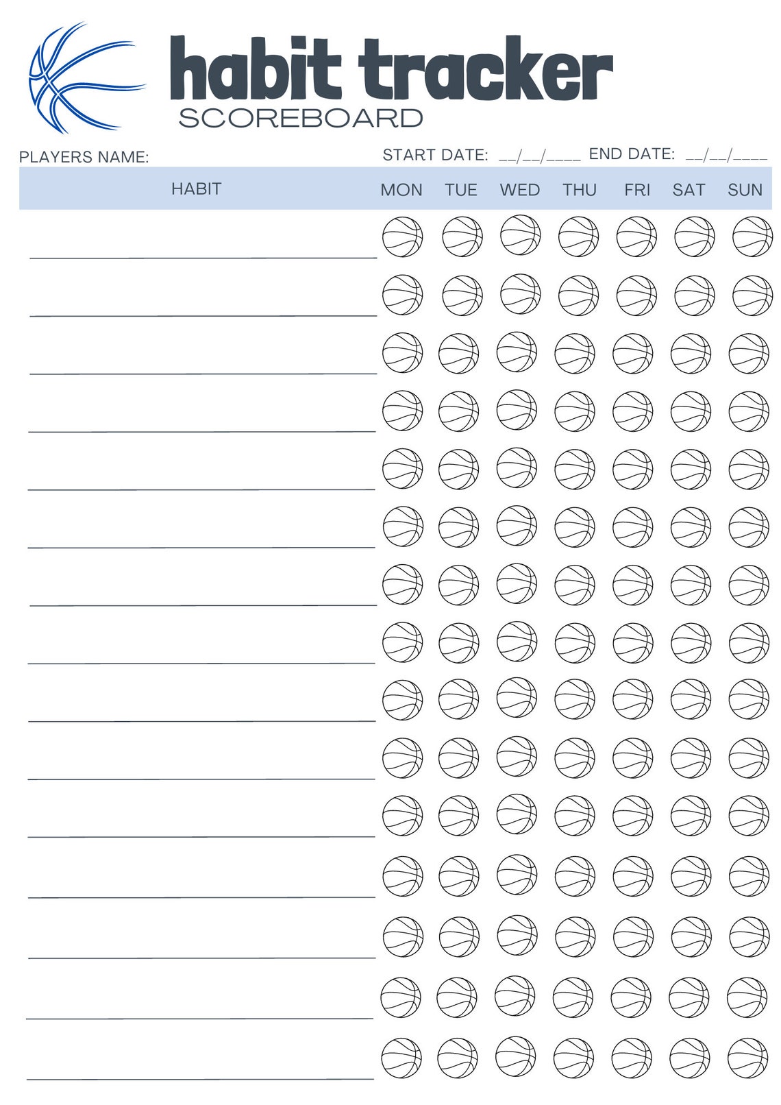 Basketball Goal Setting & Habit Tracker Pack - Digital Download - Blue ...