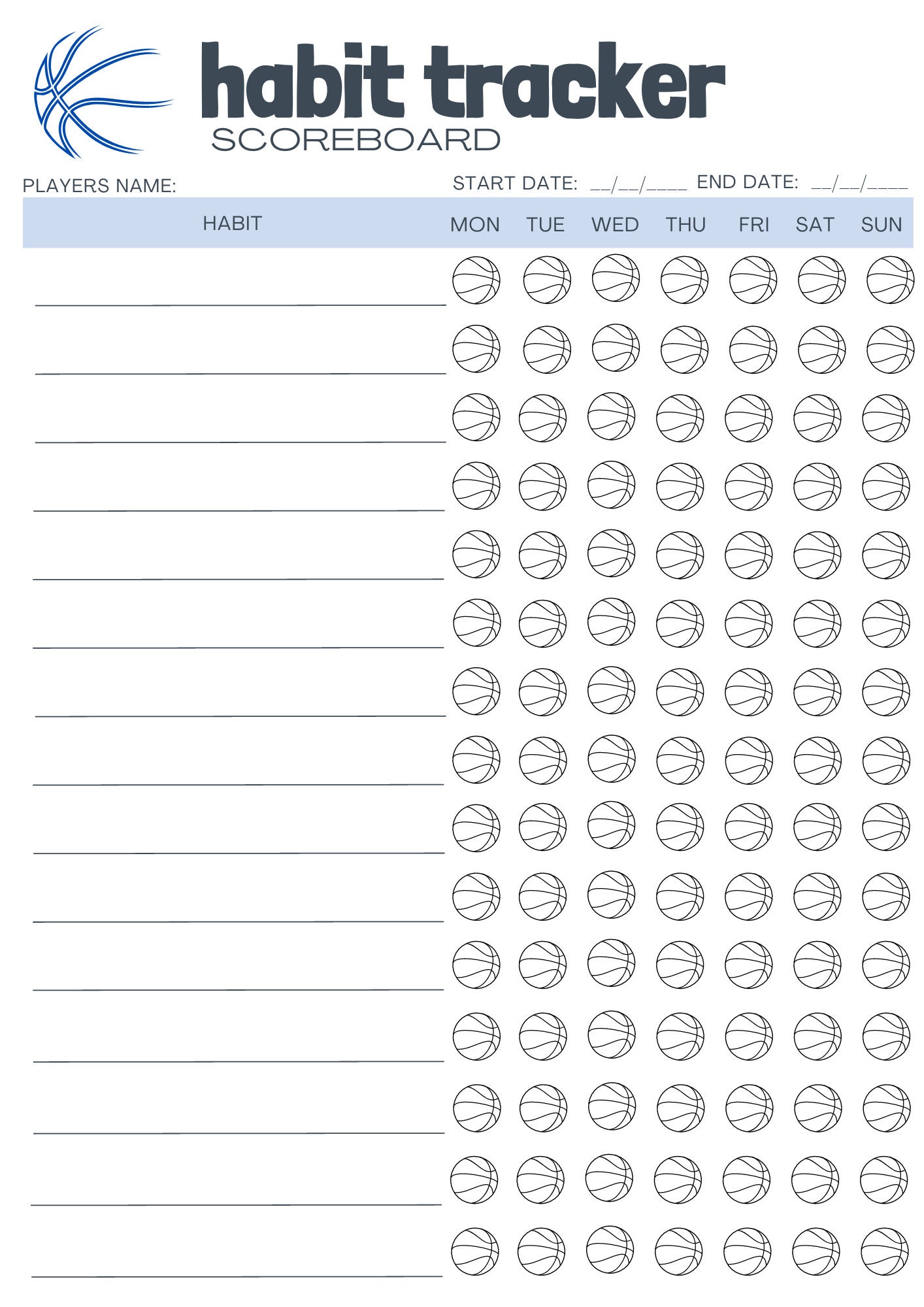 Basketball Goal Setting & Habit Tracker Pack - Digital Download - Blue ...