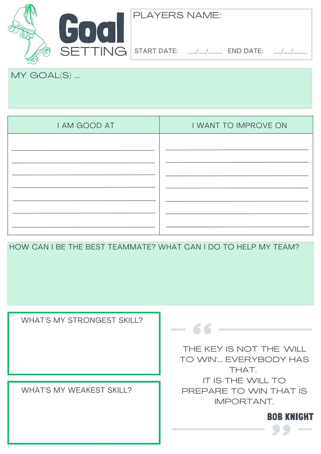Roller Derby Goal Setting & Habit Tracker Pack - Digital Download ...