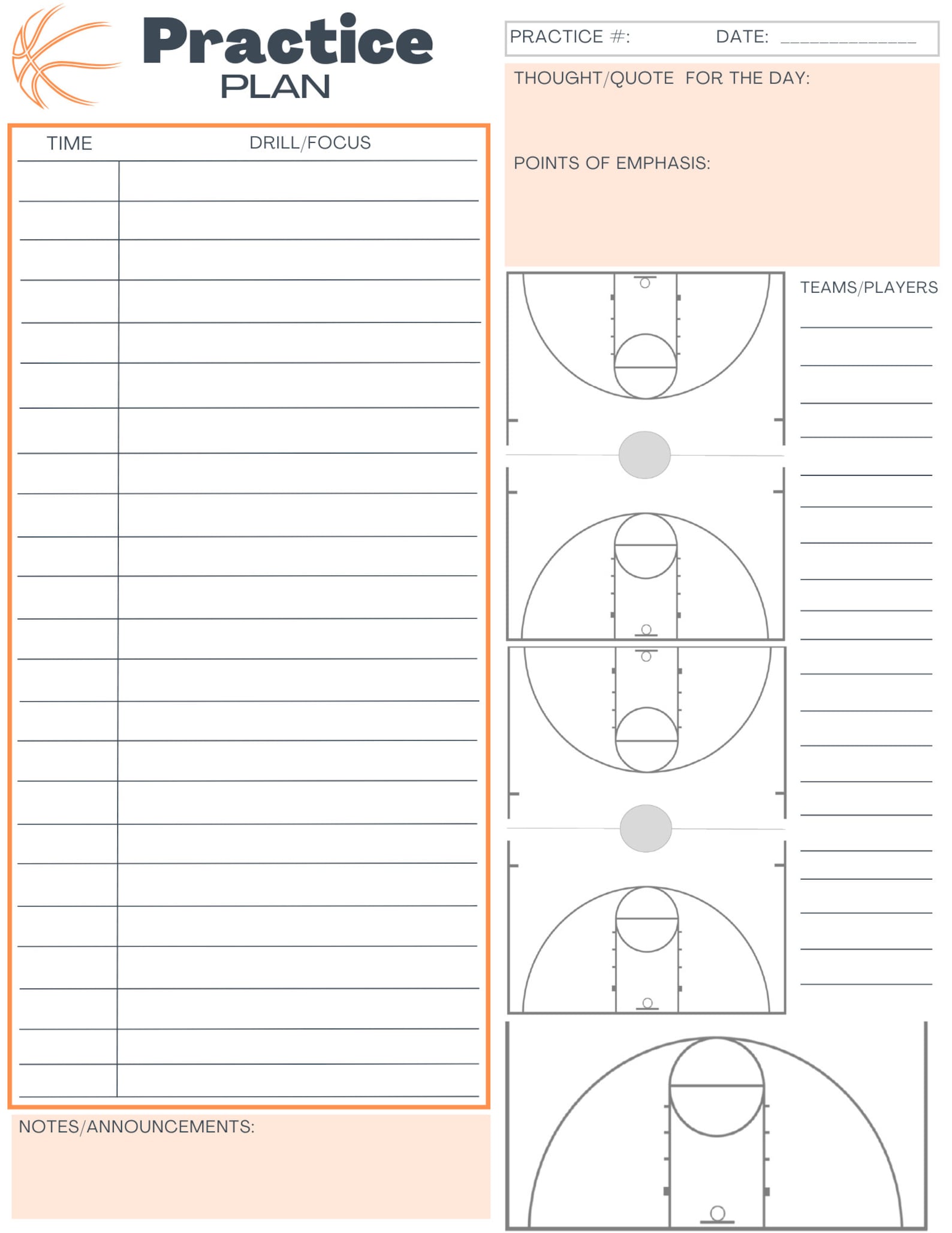 Basketball Practice Plan Templates (3) - Digital Download - Orange - Etsy