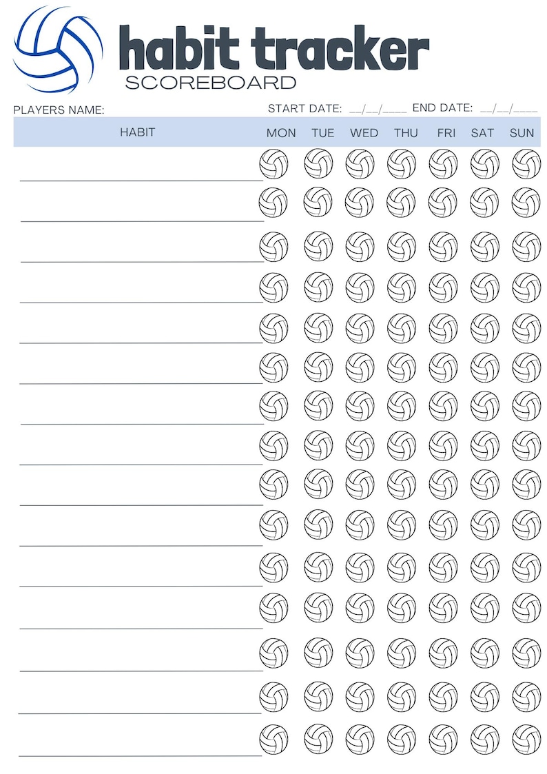 Volleyball Goal Setting & Habit Tracker Pack - Digital Download - Blue ...