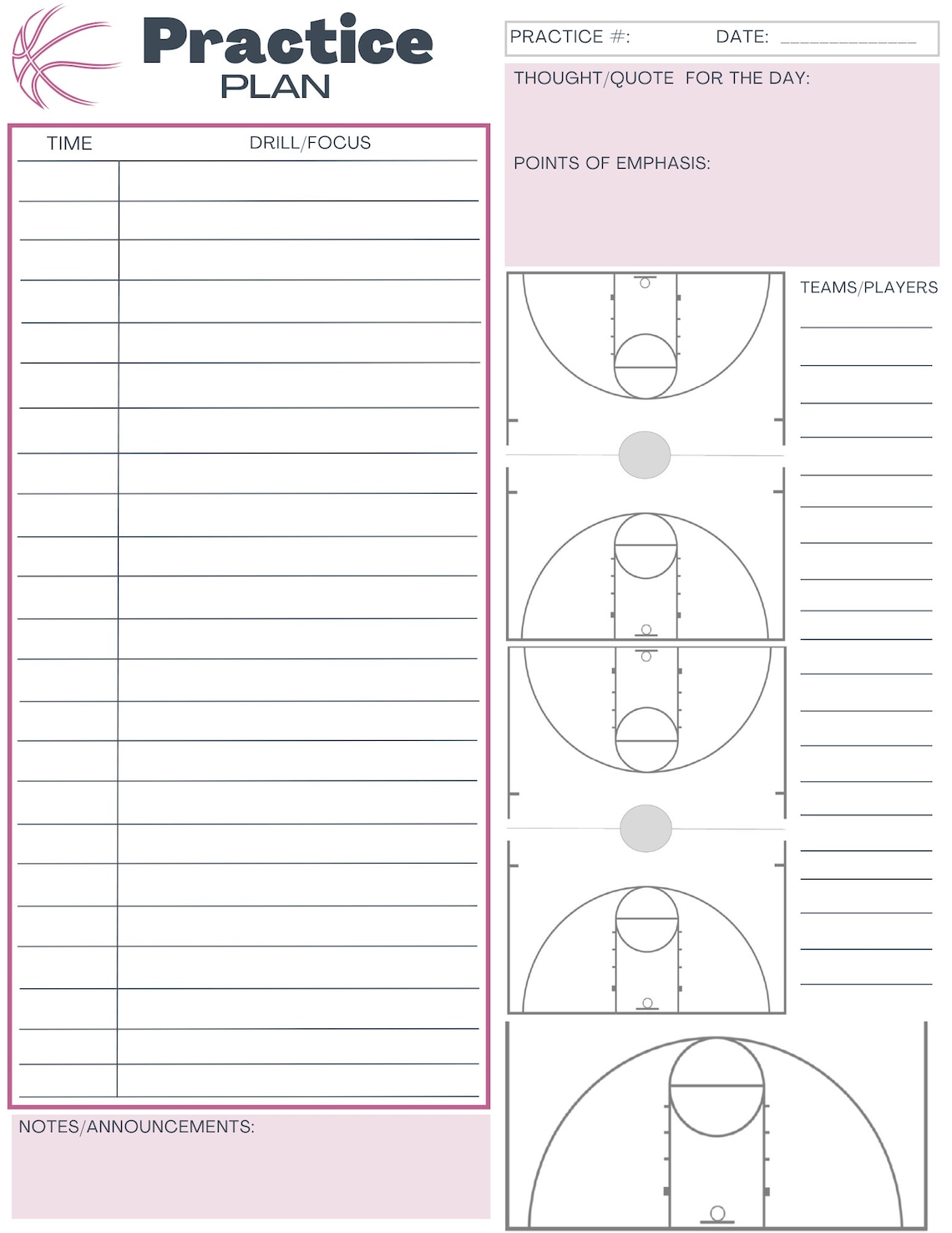 Coach's Basketball Starter Kit - Digital Download - Pink - Etsy