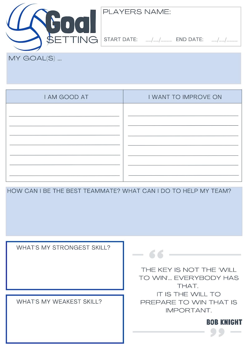 Volleyball Goal Setting & Habit Tracker Pack - Digital Download - Blue ...