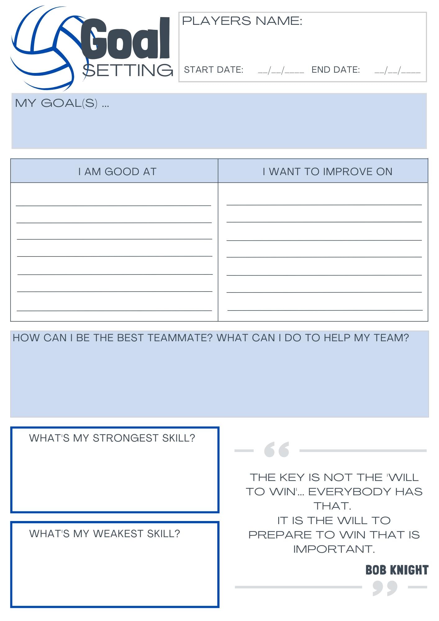 Volleyball Goal Setting & Habit Tracker Pack - Digital Download - Blue ...
