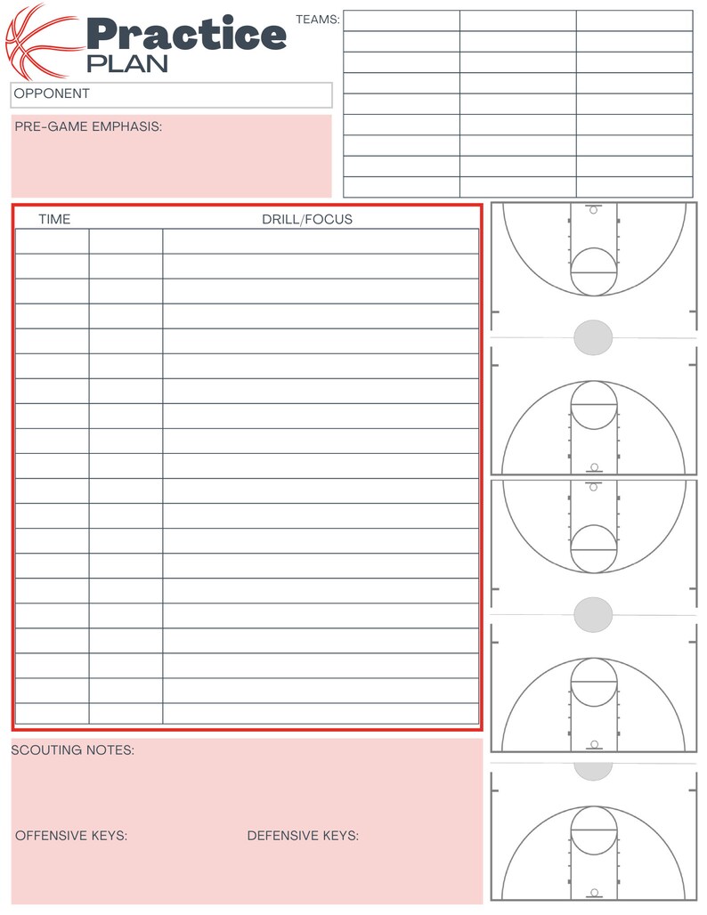 Basketball Practice Plan Templates (3) - Digital Download - Red - Etsy