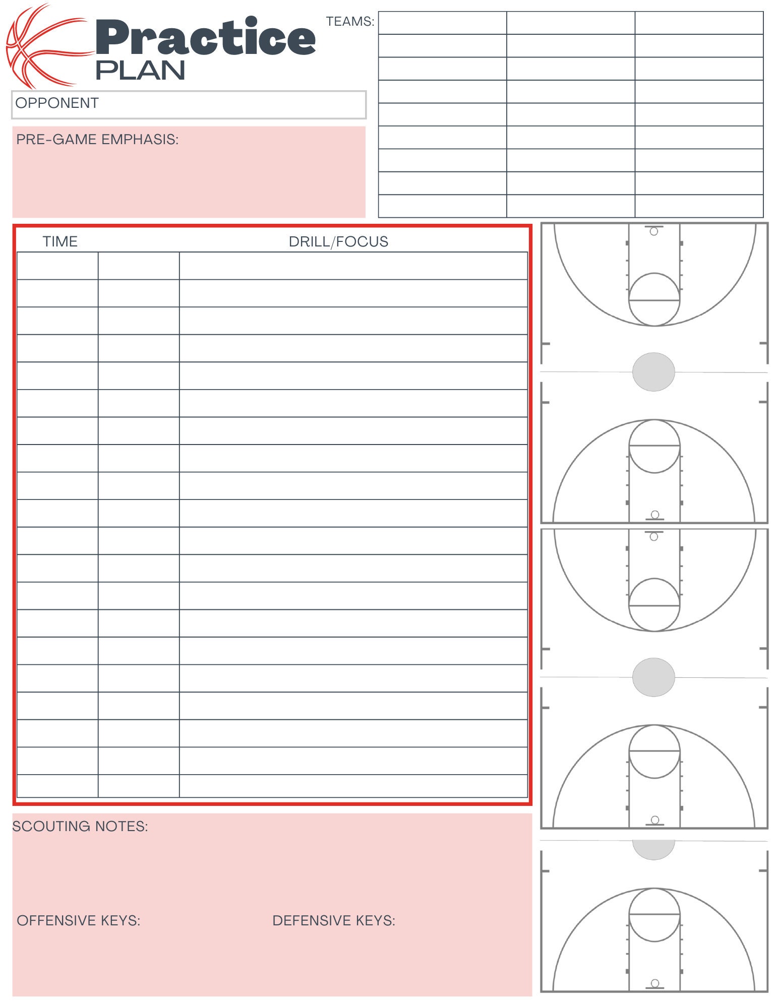 Basketball Practice Plan Templates 3 Digital Download Red - Etsy