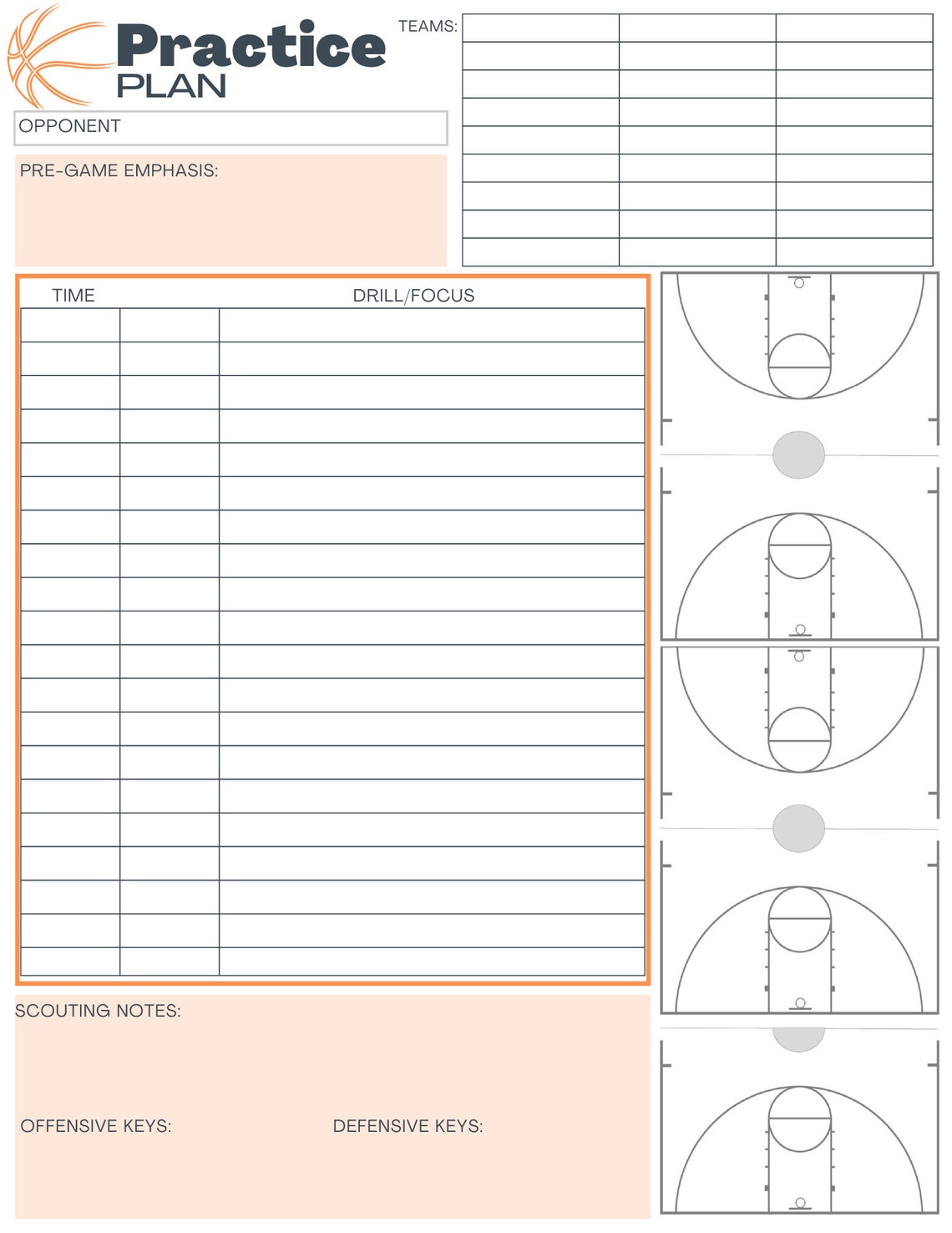 Basketball Practice Plan Templates (3) - Digital Download - Orange - Etsy