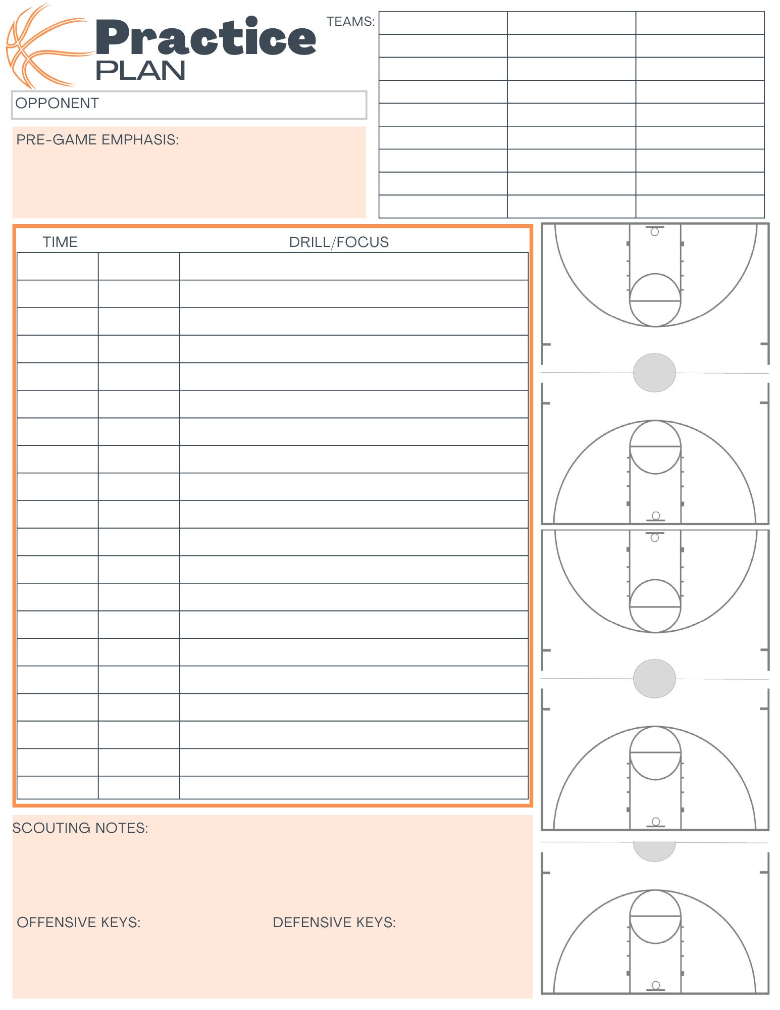 Basketball Practice Plan Templates (3) - Digital Download - Orange - Etsy