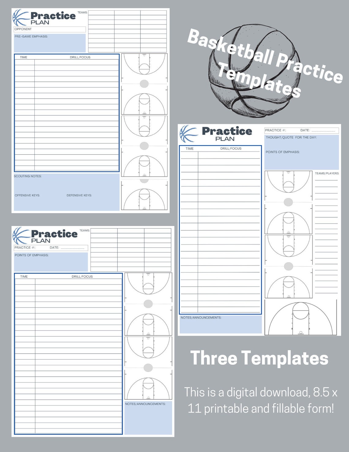 Basketball Practice Plan Templates (3) - Digital Download - Blue - Etsy