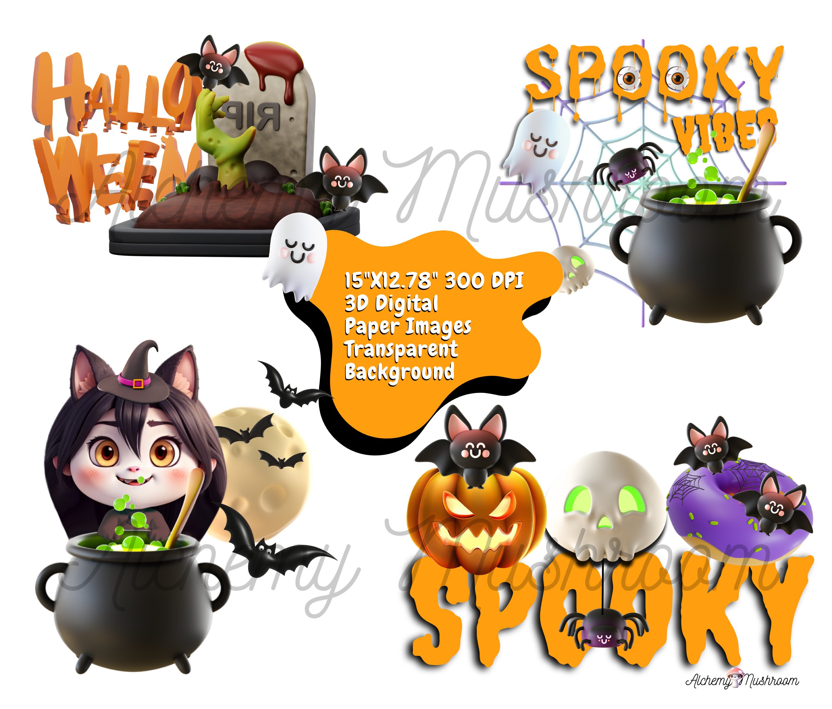 Digital Halloween 3D Clipart | | Digital Download | Scrapbook Paper ...