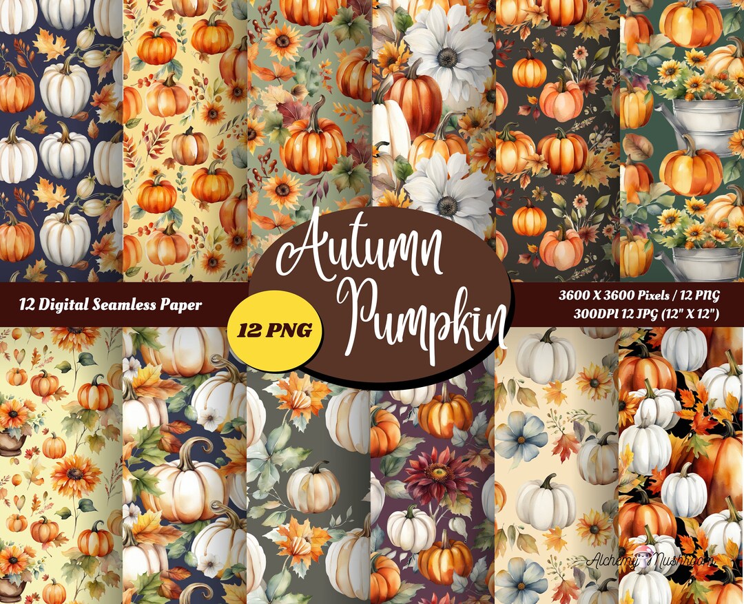 Digital Autumn Pumpkin | Digital Download | Scrapbook Paper Pack ...