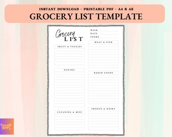 Grocery List Printable Template, Grocery Planner, Food Shopping List ...