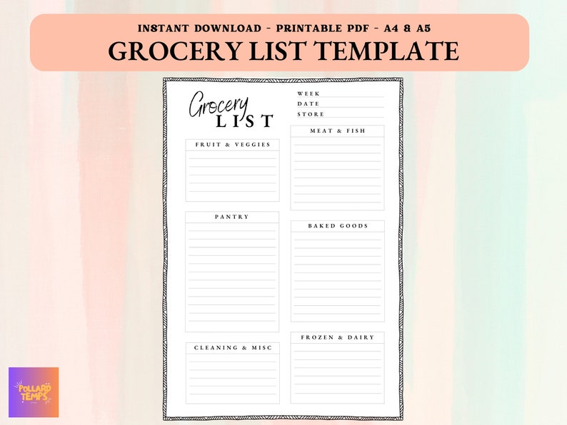 Grocery List Printable Template, Grocery Planner, Food Shopping List ...
