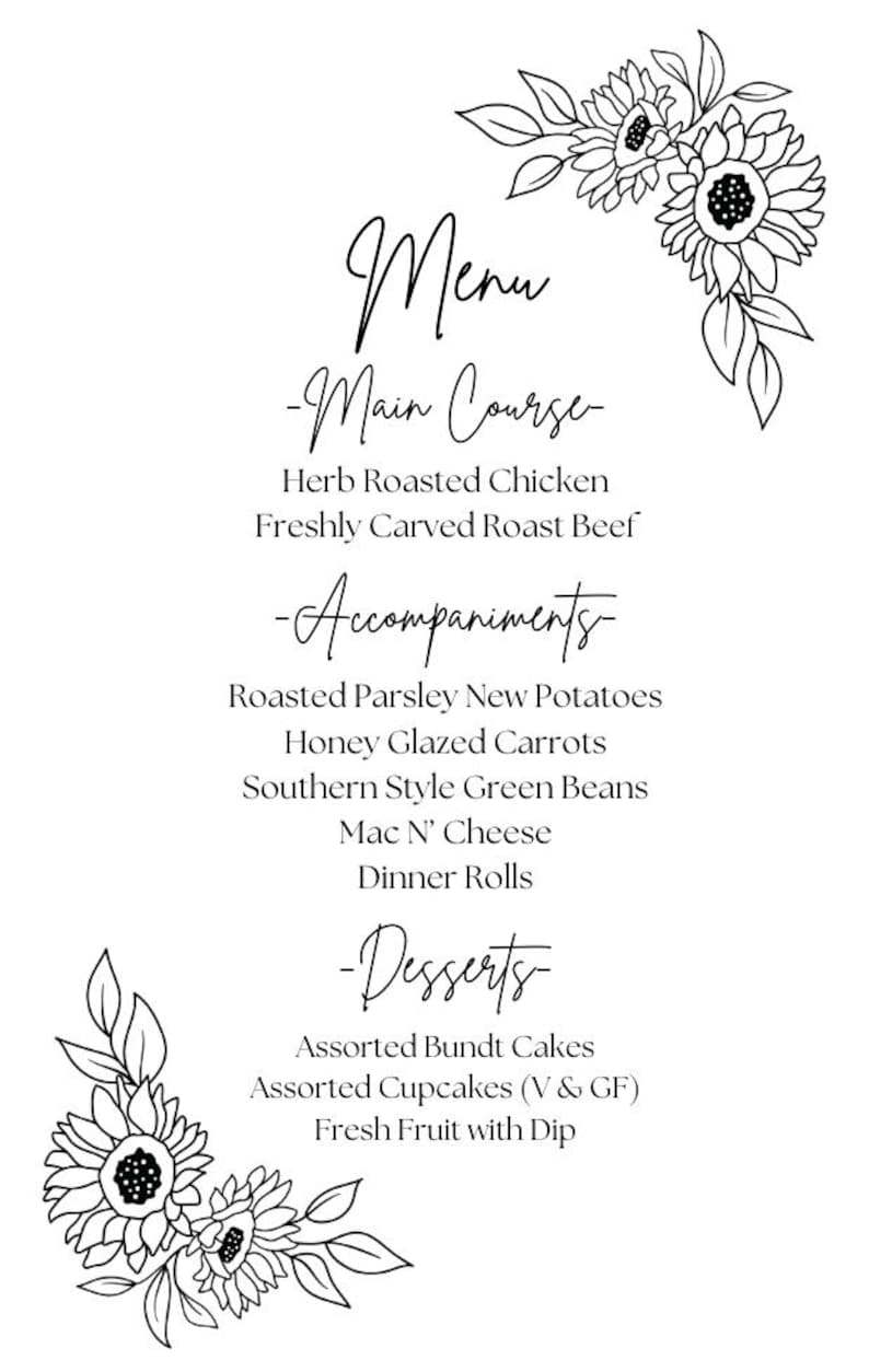 Custom Wedding Reception Menu Printable Template - Etsy