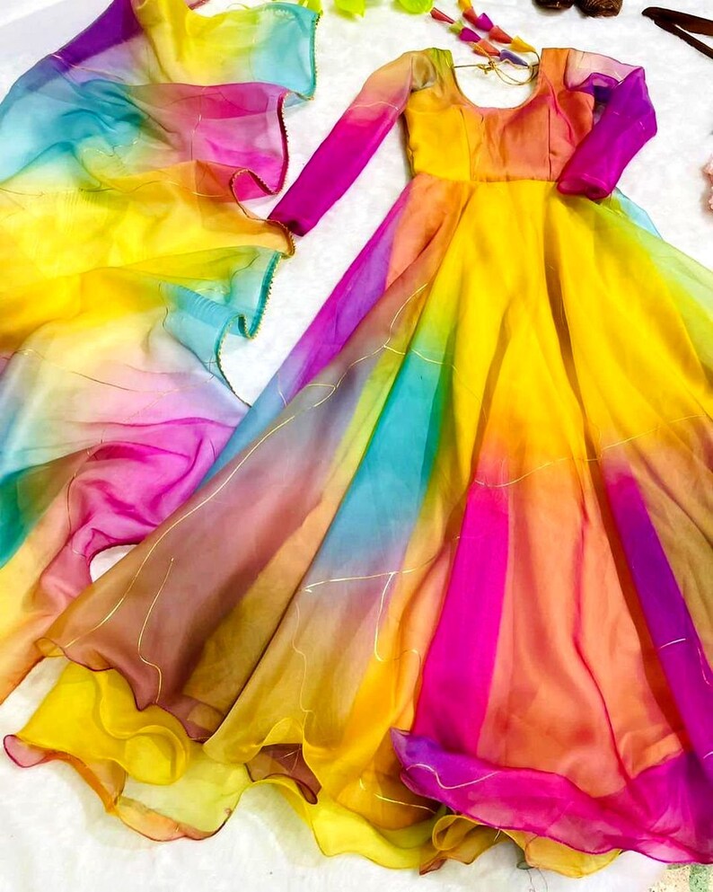 Festival Wear Designer Tabby Silk Organza Fabric Full Frail Anarkali ...