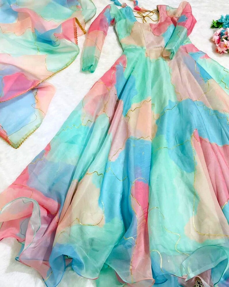 Festival Wear Designer Tabby Silk Organza Fabric Full Frail Anarkali ...