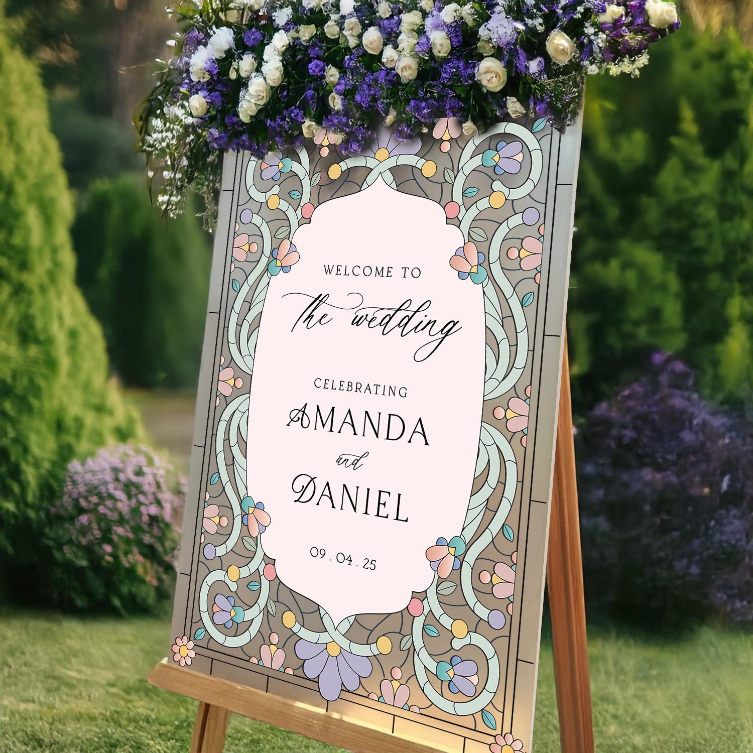 Stained Glass Wedding Sign, Pastel Wedding Welcome Sign, Frosted ...