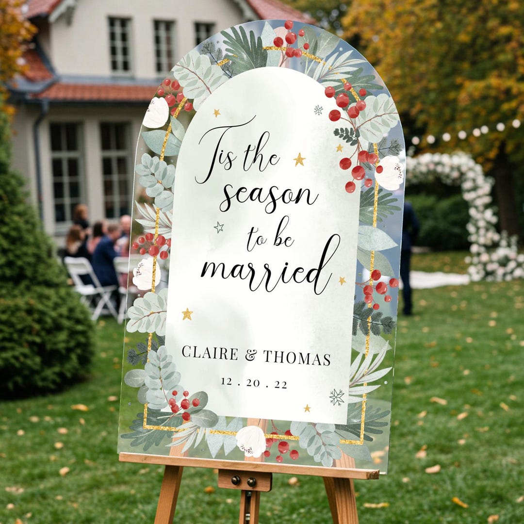 Christmas Wedding Sign, Tis the Season to Be Married Wedding Sign, Xmas ...
