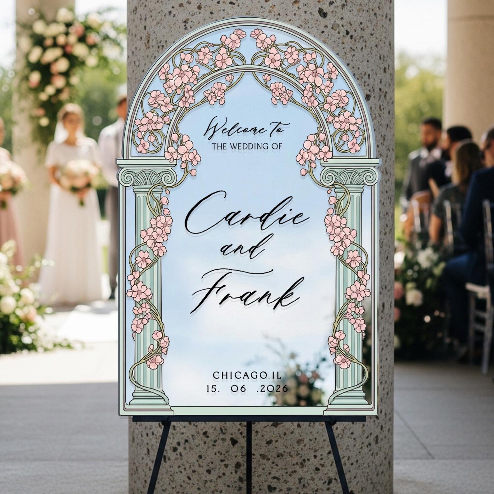 Acrylic Stained Glass Wedding Sign, Arched Vine Wedding Welcome Sign ...