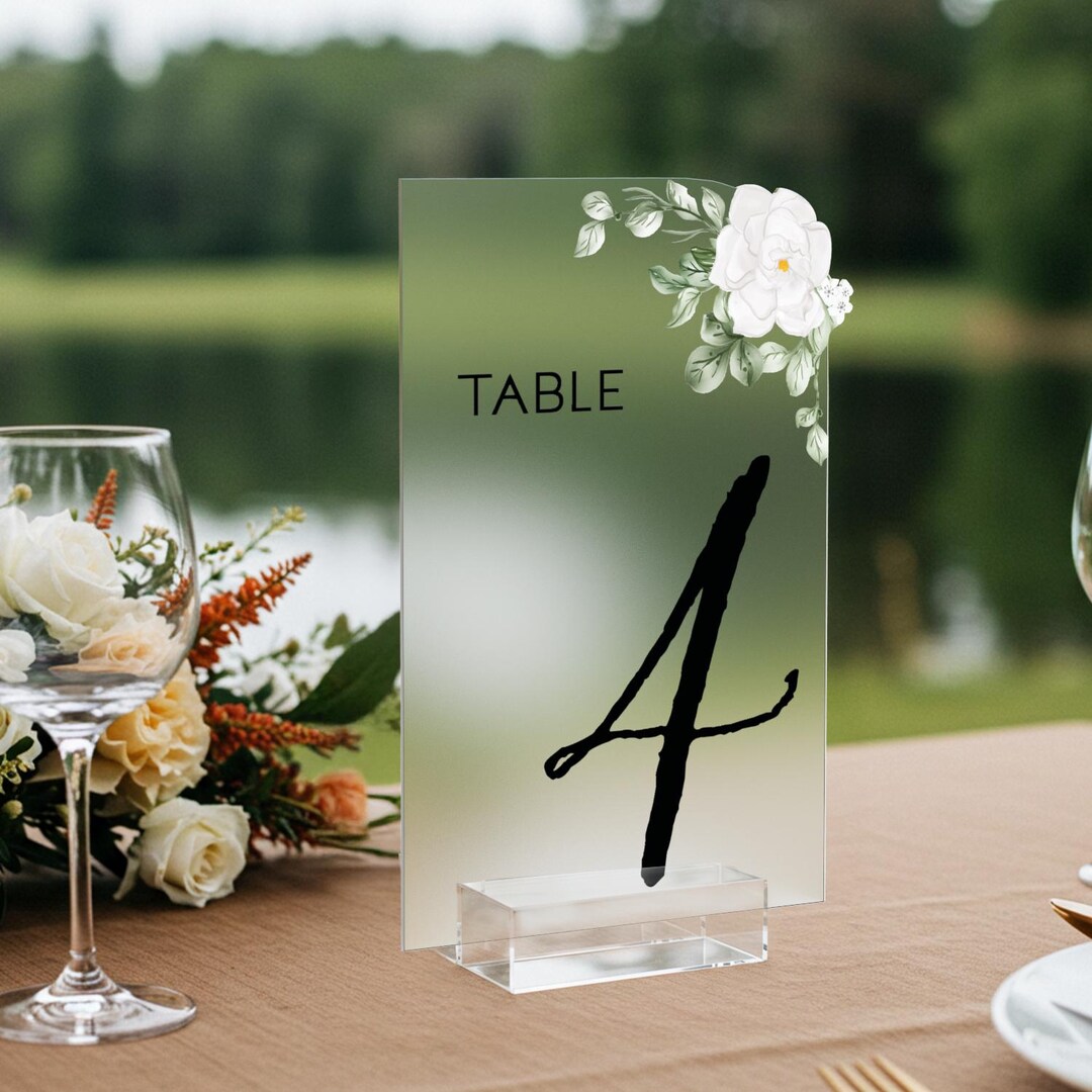 Mirror Wedding Table Numbers, Floral Wedding Table Signs, Frosted ...