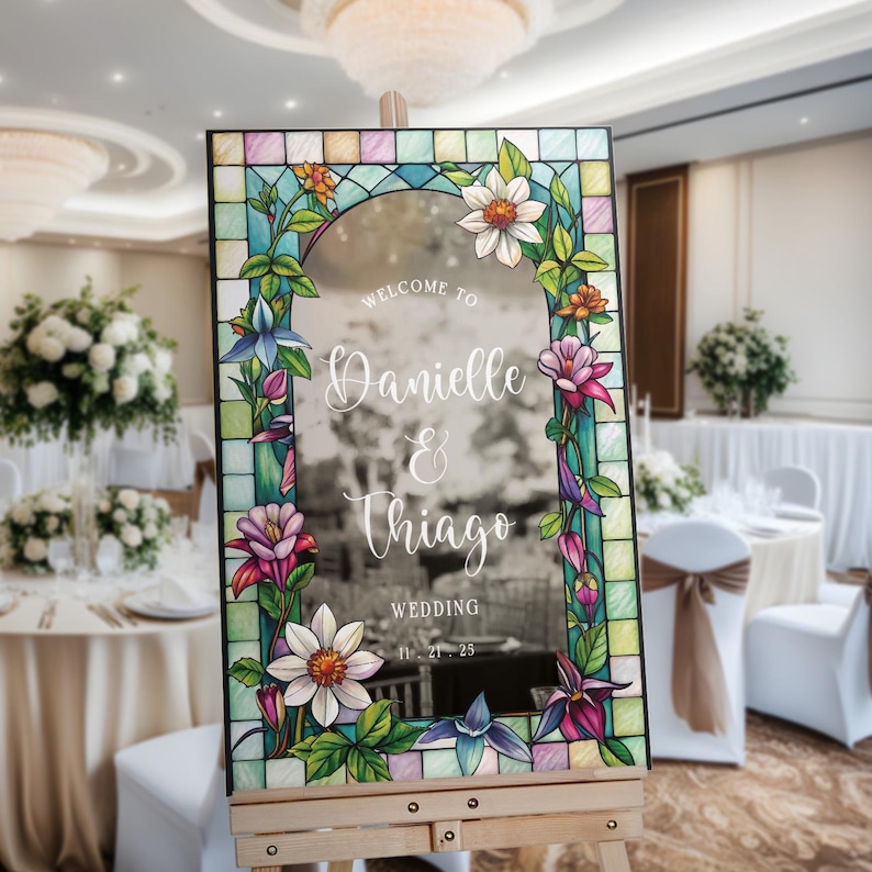 Wildflowers Wedding Sign, Stained Glass Floral Wedding Welcome Sign ...