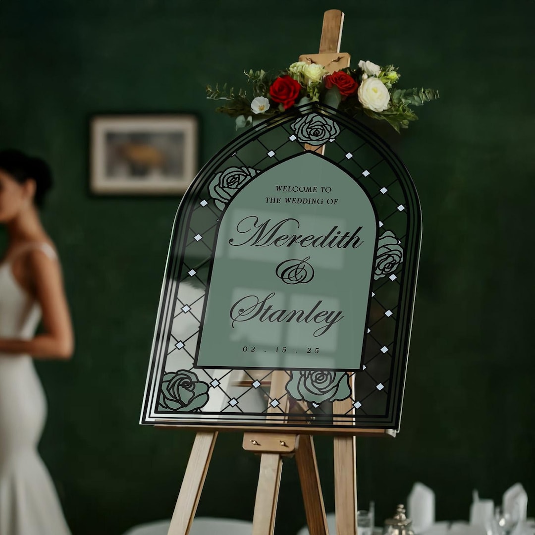 Custom Stained Glass Wedding Sign, Sage Floral Wedding Welcome Sign ...