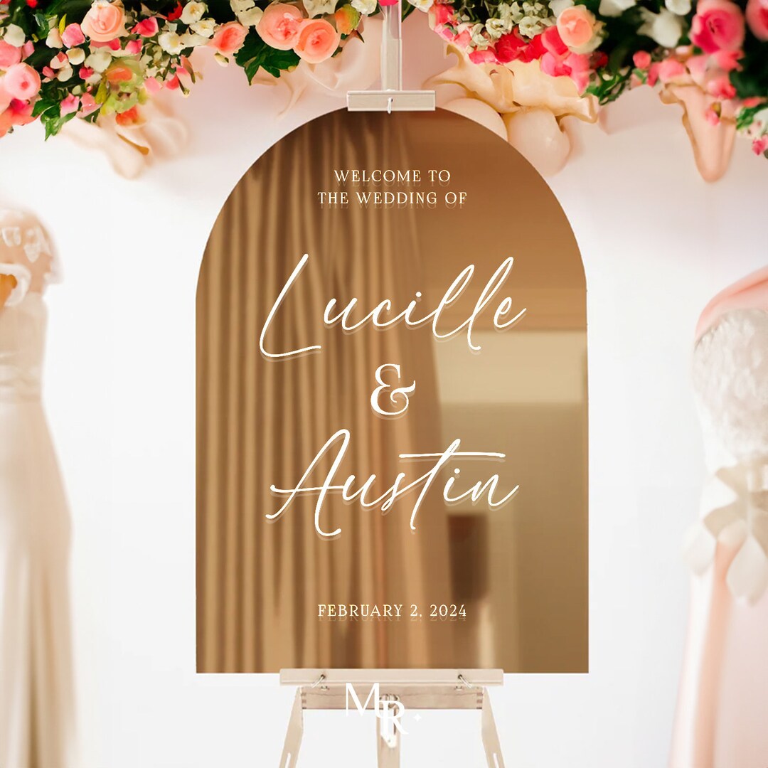 Gold Mirror Wedding Sign, Wedding Welcome Sign, Gold Wedding Mirror ...