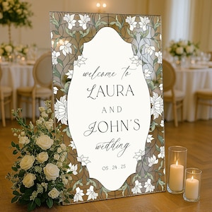 Stained Glass Wedding Sign, Cream Floral Wedding Welcome Sign, Mirror ...