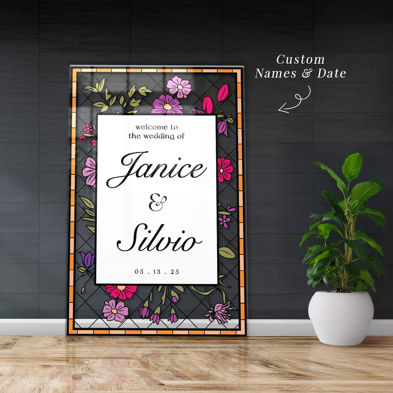 Stained Glass Wedding Welcome Sign, Stain Glass Floral Wedding Sign ...