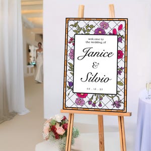 Stained Glass Wedding Welcome Sign, Stain Glass Floral Wedding Sign ...