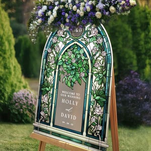 Stained Glass Wedding Sign, Custom Acrylic Green Wedding Welcome Sign ...