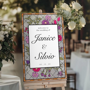 Stained Glass Wedding Welcome Sign, Stain Glass Floral Wedding Sign ...