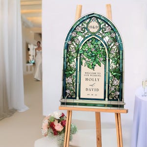 Stained Glass Wedding Sign, Custom Acrylic Green Wedding Welcome Sign ...