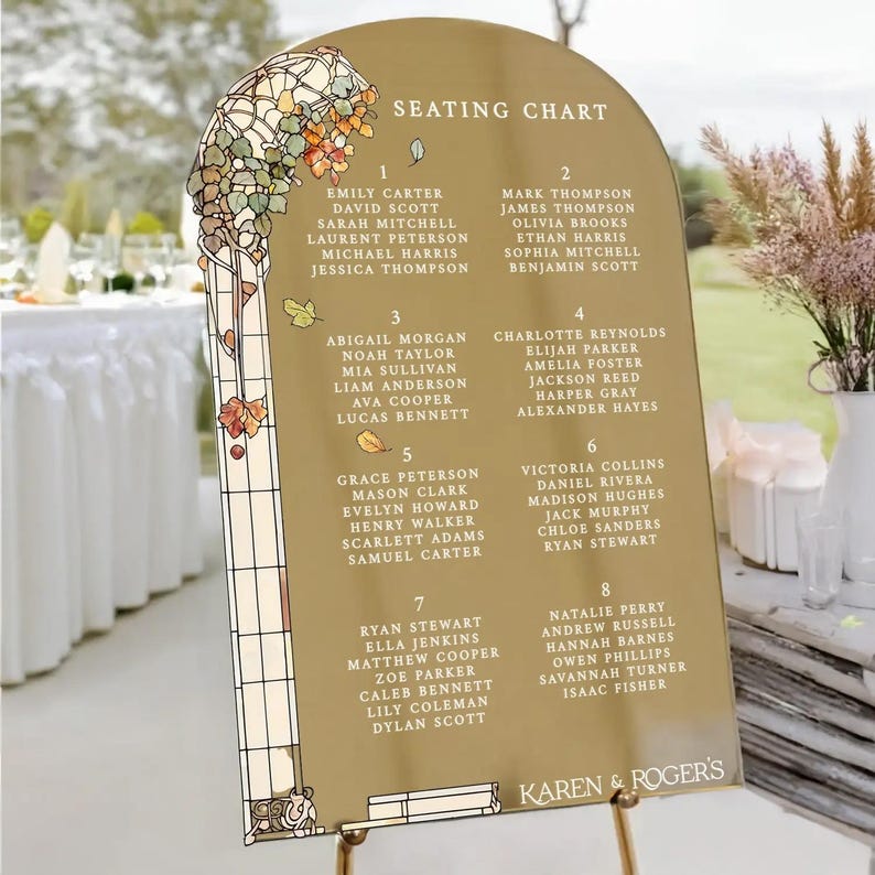 Stained Glass Floral Wedding Sign Bundle, Seating Chart Sign, Order of ...