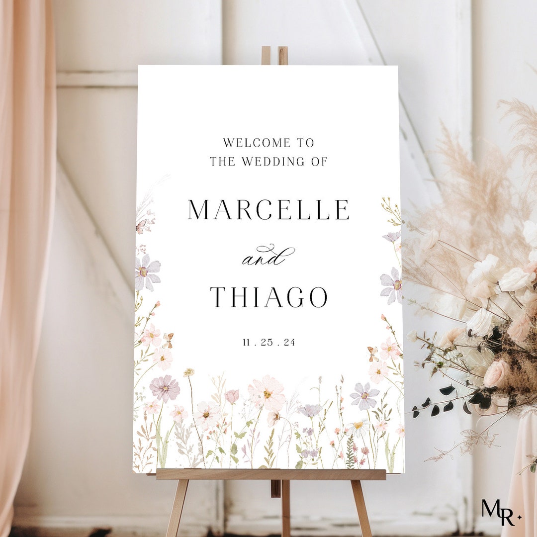 Floral Wedding Welcome Sign, Flowers Wedding Sign, Wildflowers Sign ...