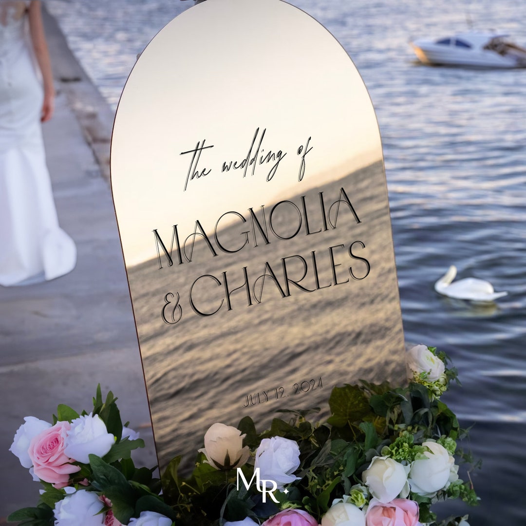 Silver Mirror Wedding Welcome Sign, Wedding Mirror Sign, Custom Mirror ...